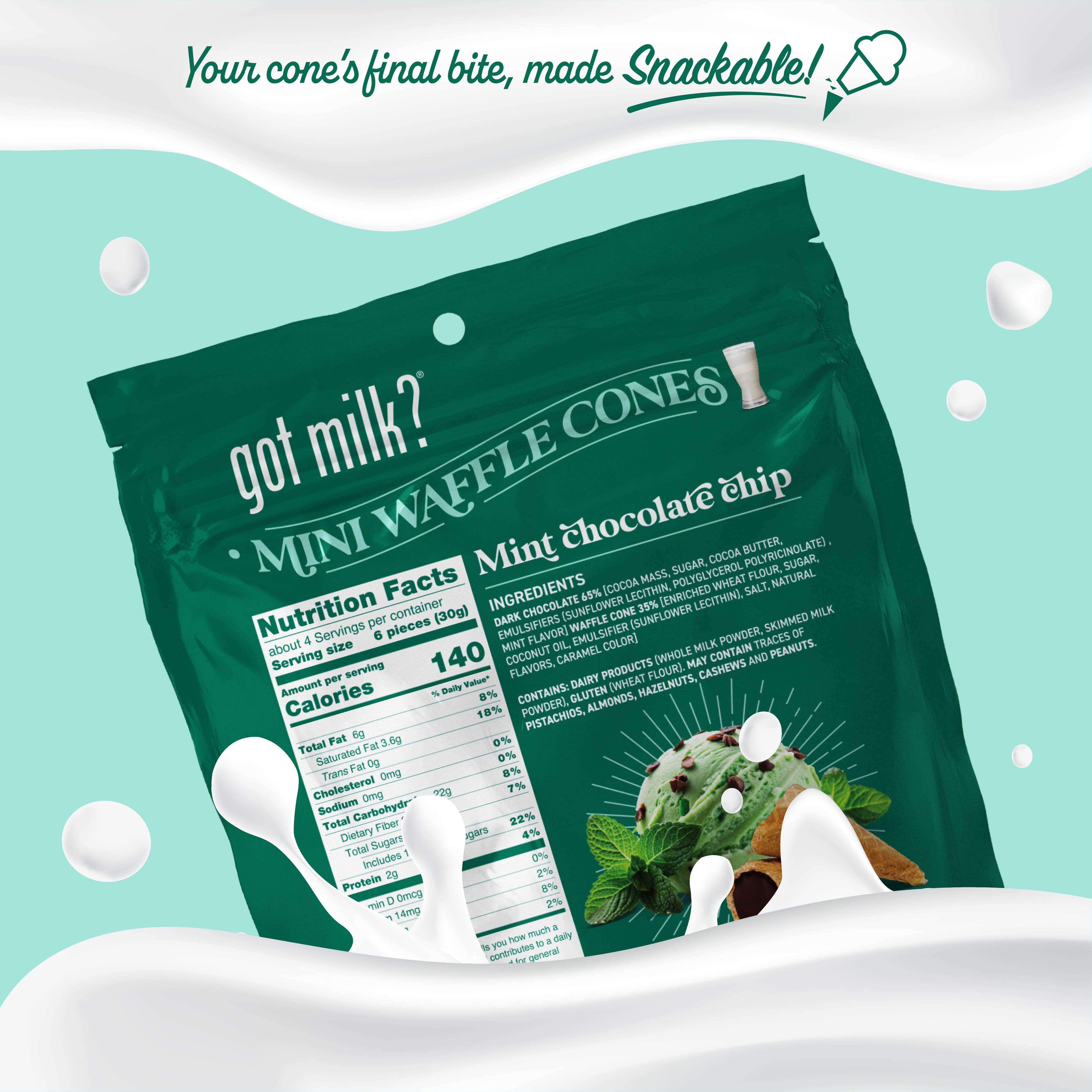 Mint Chocolate Chip Mini Waffle Cones (12 Pack) – gotmilksnacks